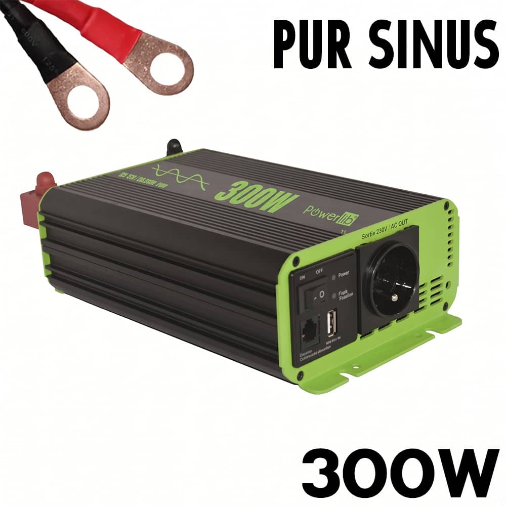 Convertisseur Pur Sinus 300W Powerlib' 12V/230V pour camping-car